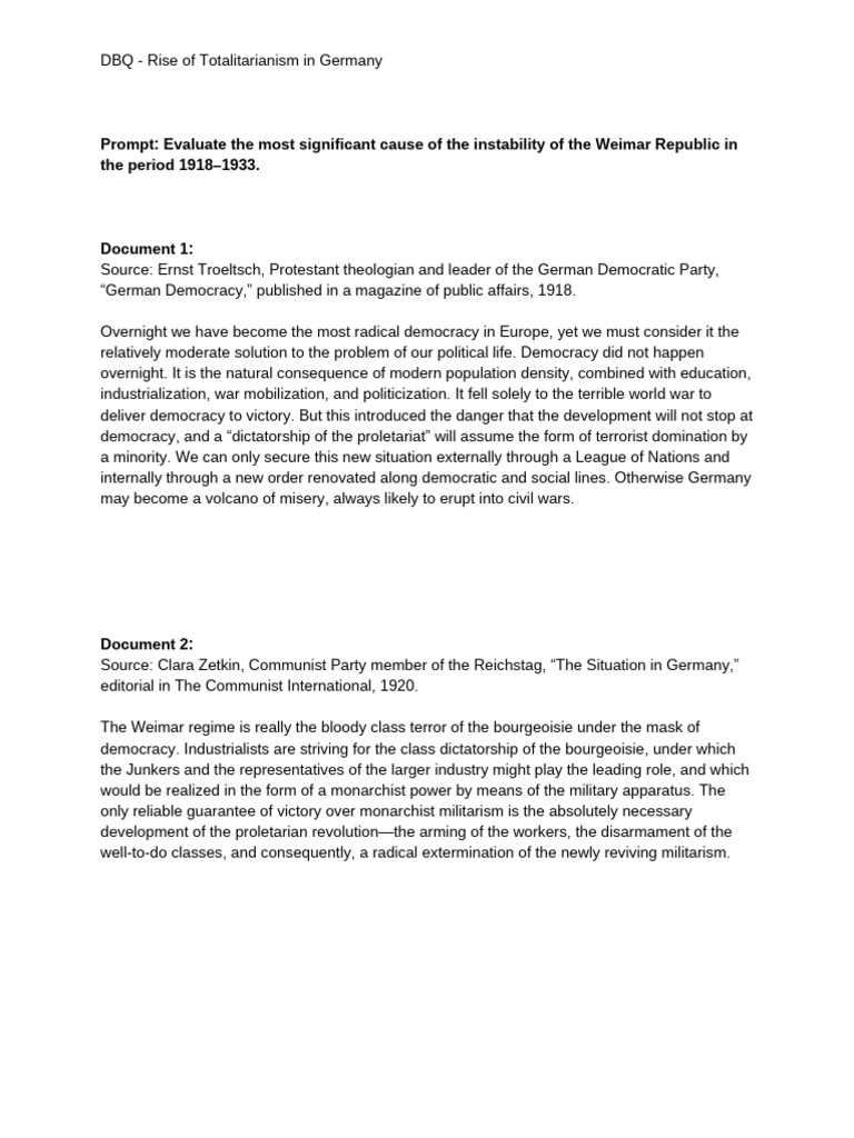 Weimar Republic: Causes of Instability | PDF | Weimar Republic | Nazism