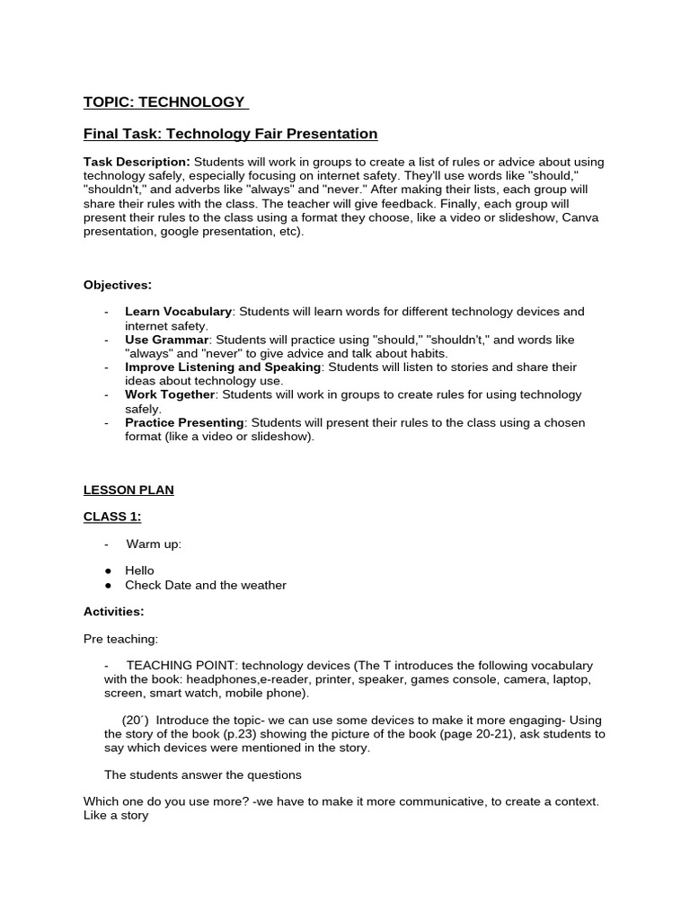 Lesson Plan - Practica 3 - Technological Devices | PDF | Human ...