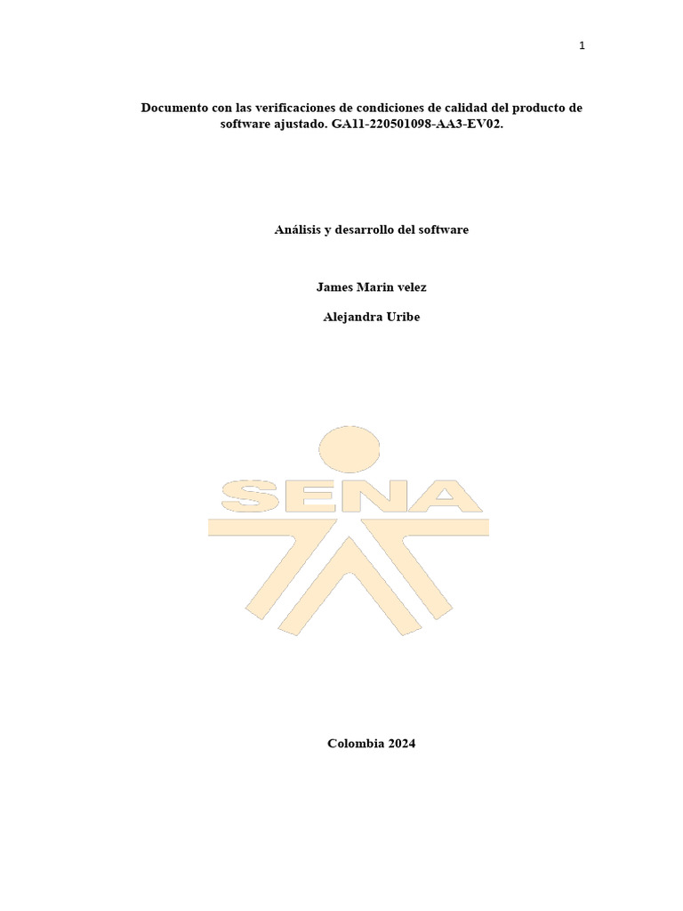 Documento Con Las Verificaciones de Condiciones de Calidad Del Producto de Software Ajustado ...