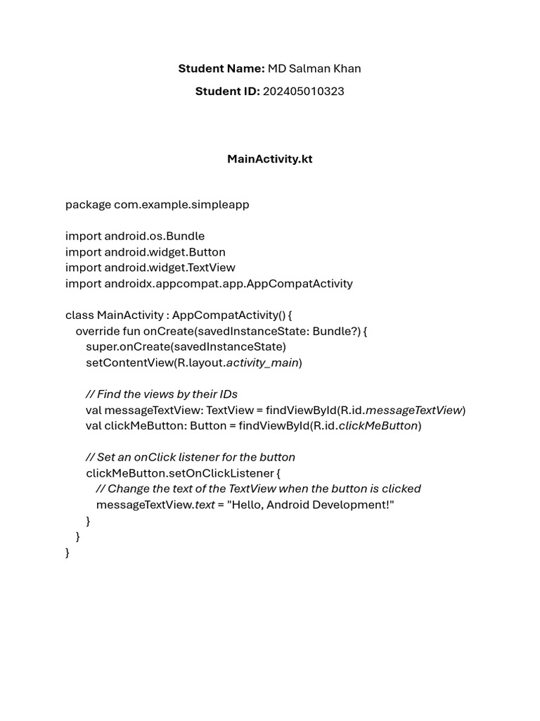 Simple Android App Code Example | PDF | Android (Operating System) | Consumer Electronics