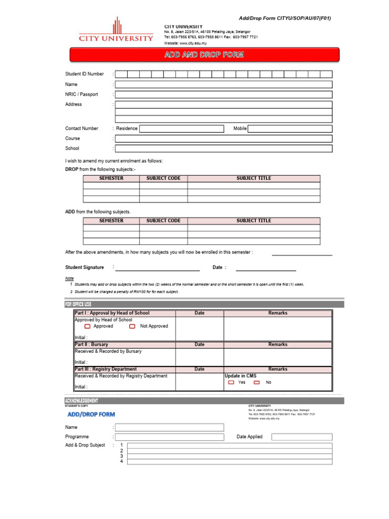 Add - Drop - Form | PDF