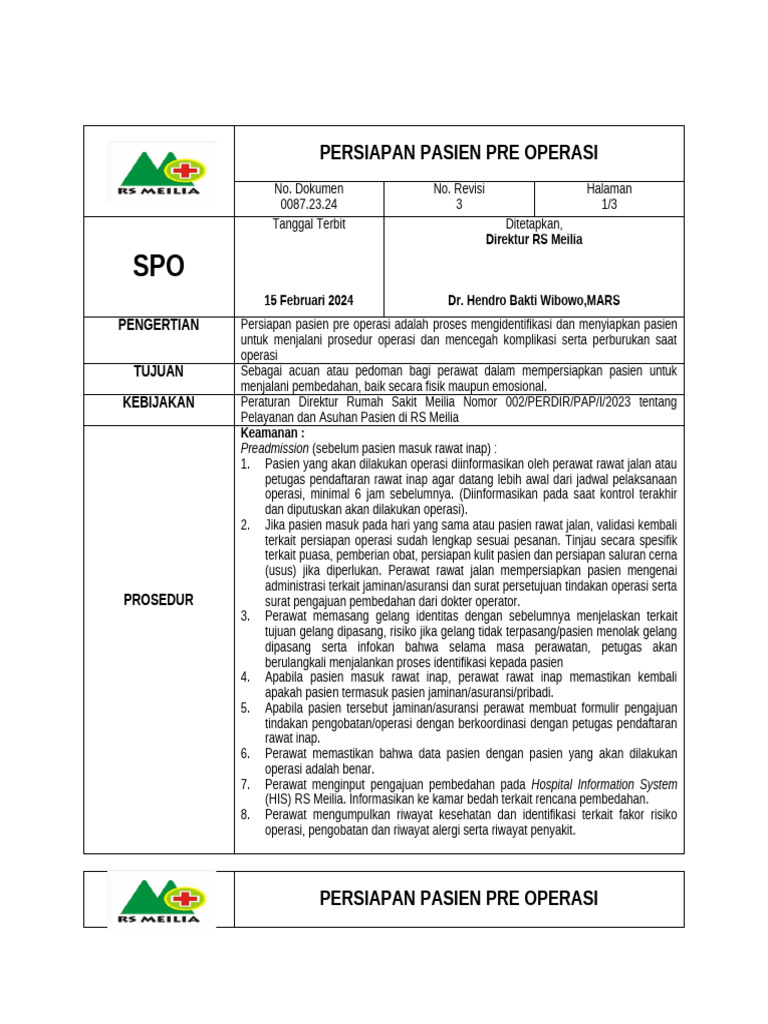 Panduan Persiapan Pasien Pre Operasi | PDF