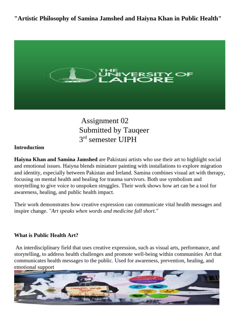 Artistic Philosophy of Samina Jamshed and Haiyna Khan in Public Health | PDF | Art Therapy ...