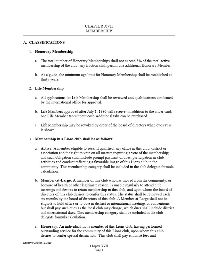 Membership Classification | PDF | Family | Board Of Directors