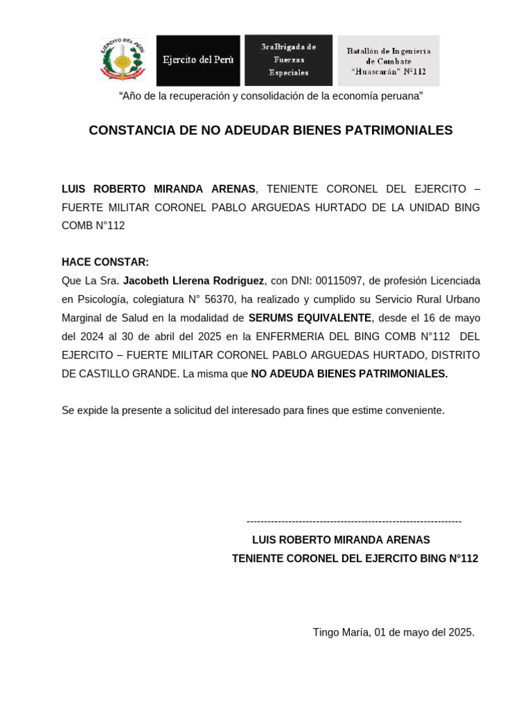 Constancia de No Adeudar - Serums. | PDF