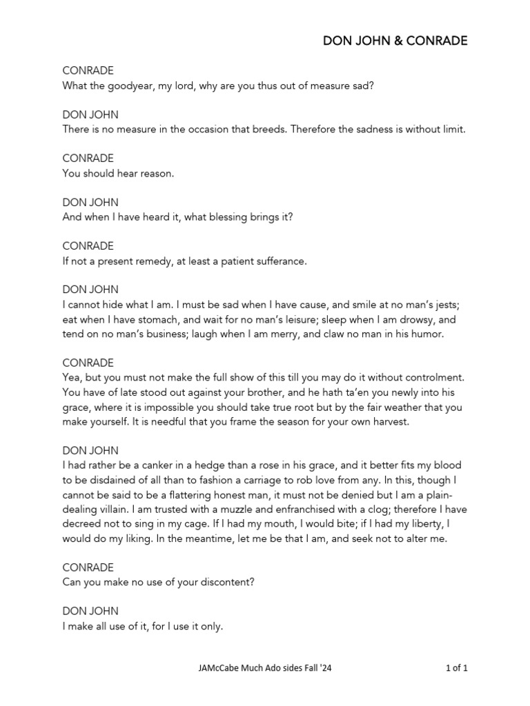 Don John and Conrade Dialogue Analysis | PDF