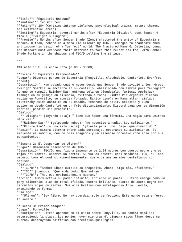 MLP G4 Fanmade Movie Script - 'Equestria Unbound' | PDF