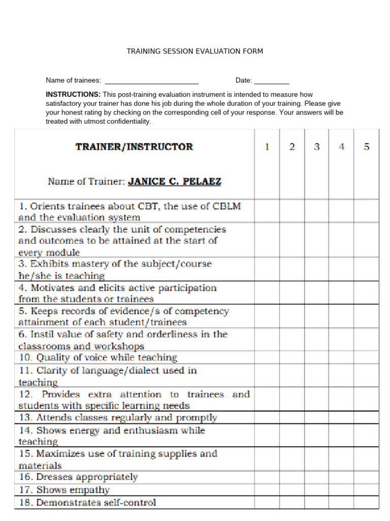 Training Session Evaluation Form | PDF