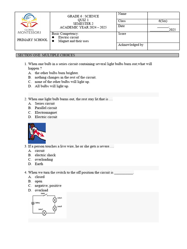 quiz science 6 grade sm2 | PDF | Magnet | Electricity