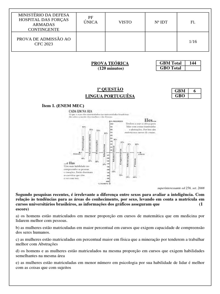 Prova Admissão Do CFC 2023 | PDF