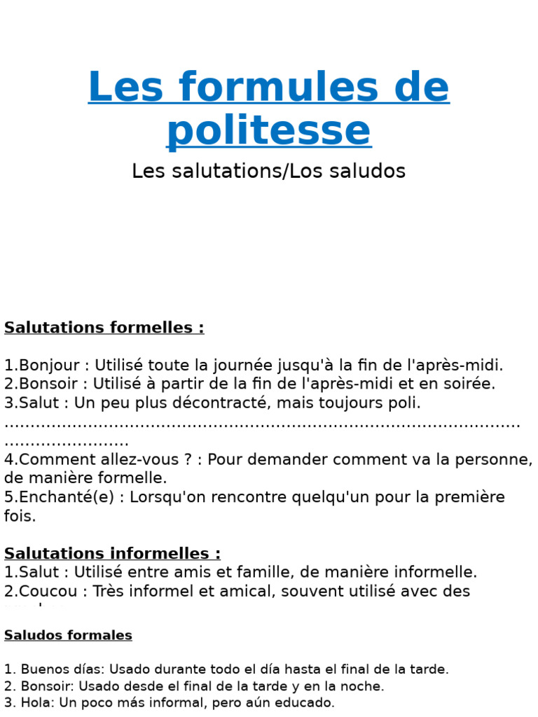 Formules de politesse et salutations | PDF