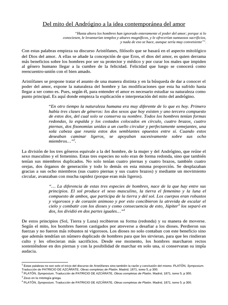 El Mito del Andrógino y el Amor | PDF | Amor | Platón