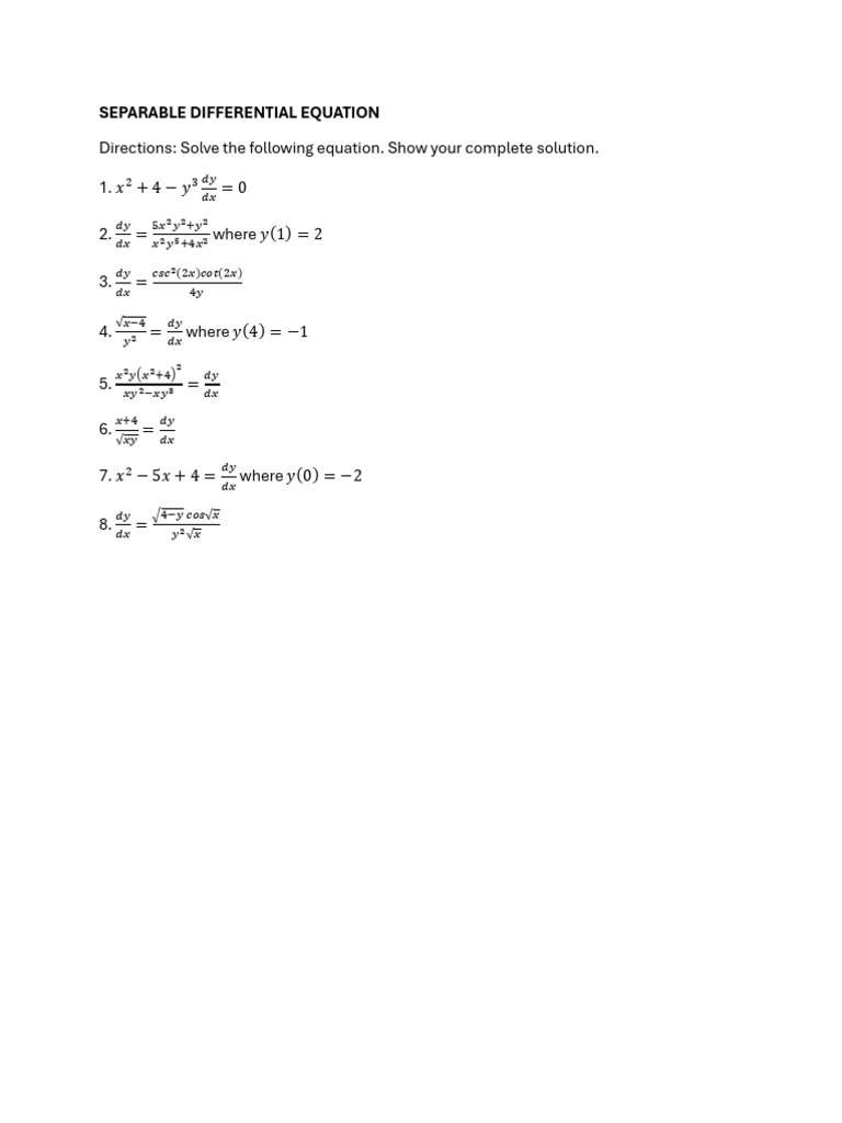 Separable Differential Equation | PDF