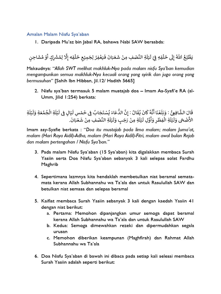 Amalan Malam Nisfu Sya'Aban | PDF