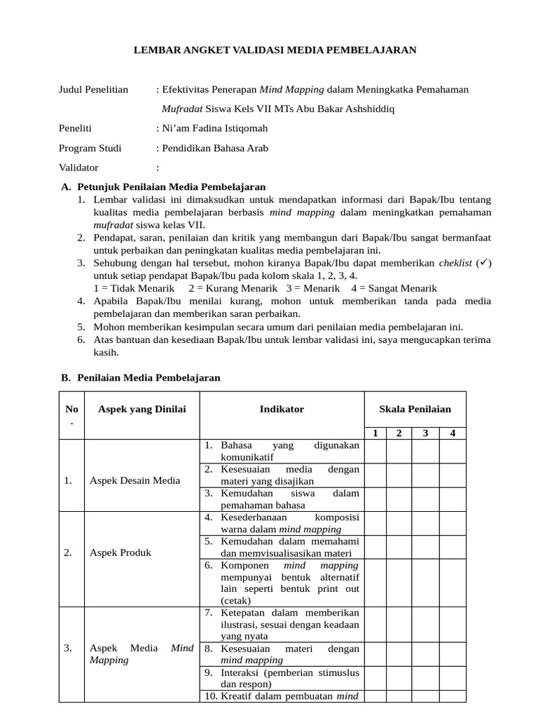 Validasi Media Pembelajaran Mind Mapping | PDF