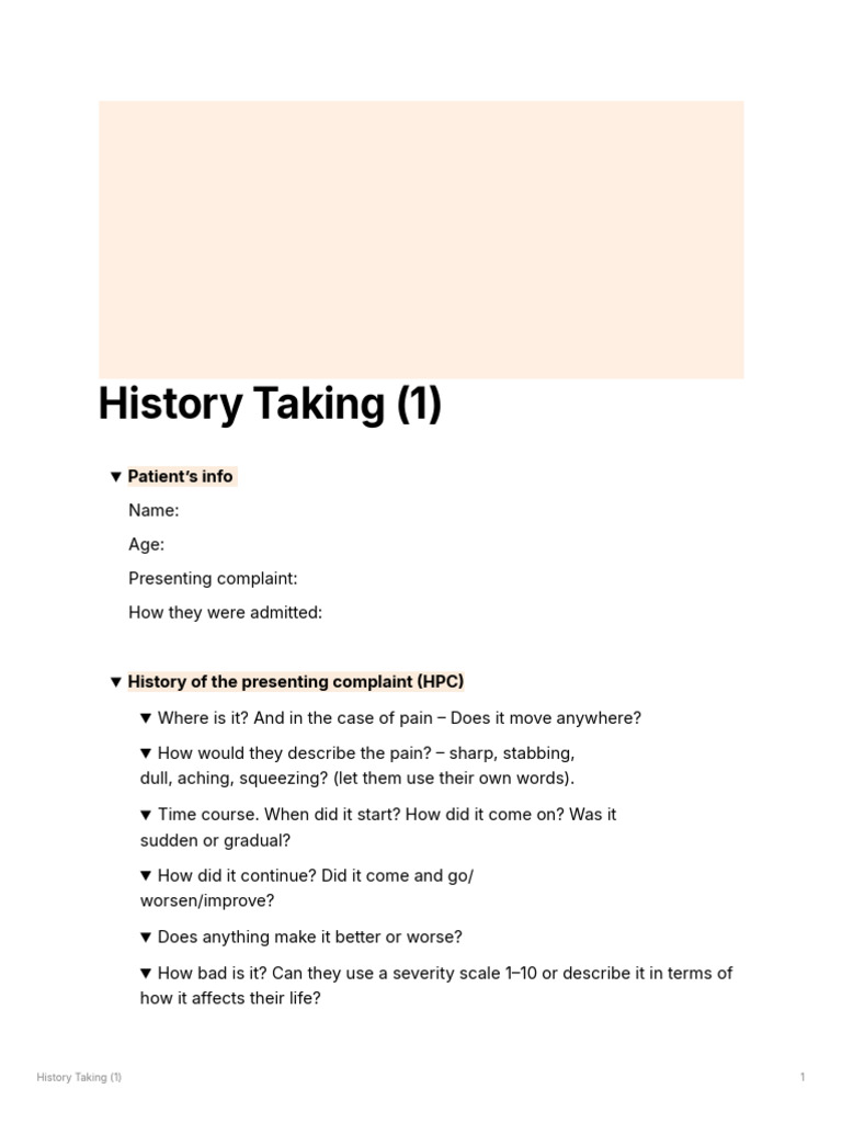 History Taking Checklist For Medical Students | PDF | Headache | Cough