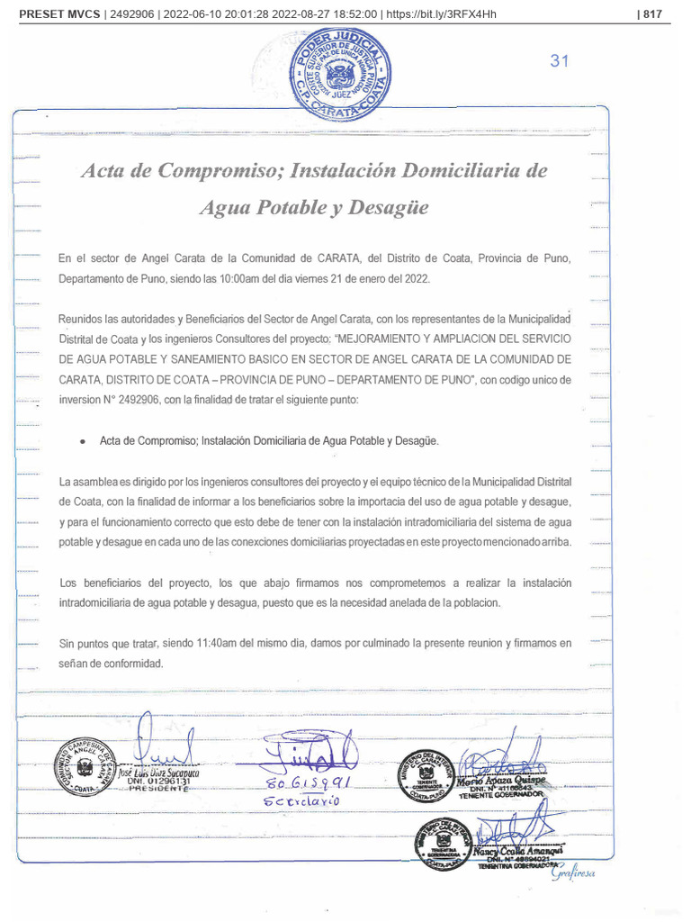 ACTA 04 | PDF | Saneamiento | Servicios públicos