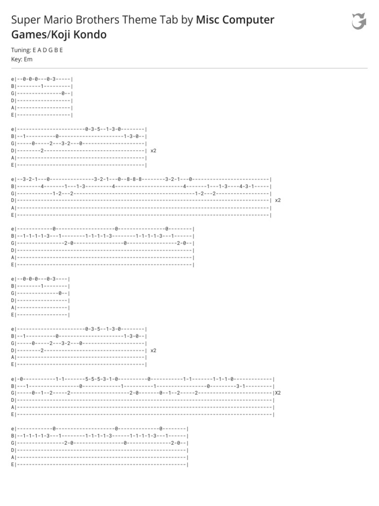 Super Mario Brothers Theme Tab (ver 6) | PDF | Nintendo Hardware ...