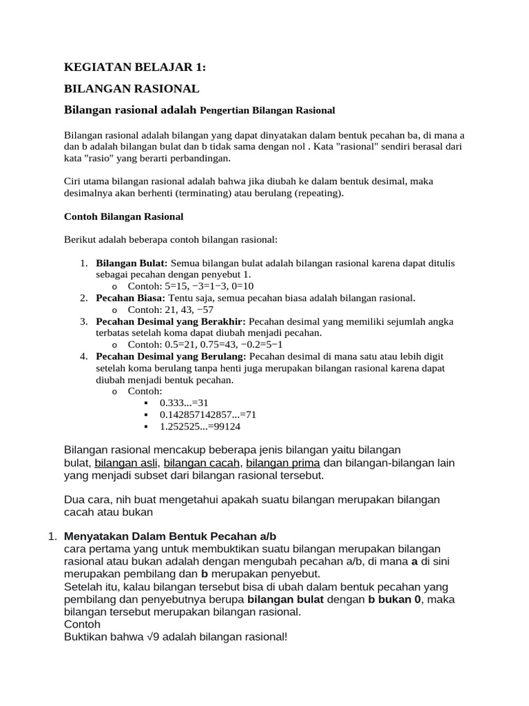 Pengertian dan Contoh Bilangan Rasional | PDF