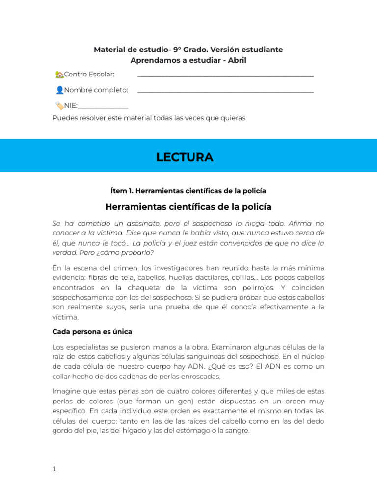 Material de Estudio - 9° - Abril - Versión Estudiante | PDF | Mar | gran Cañón