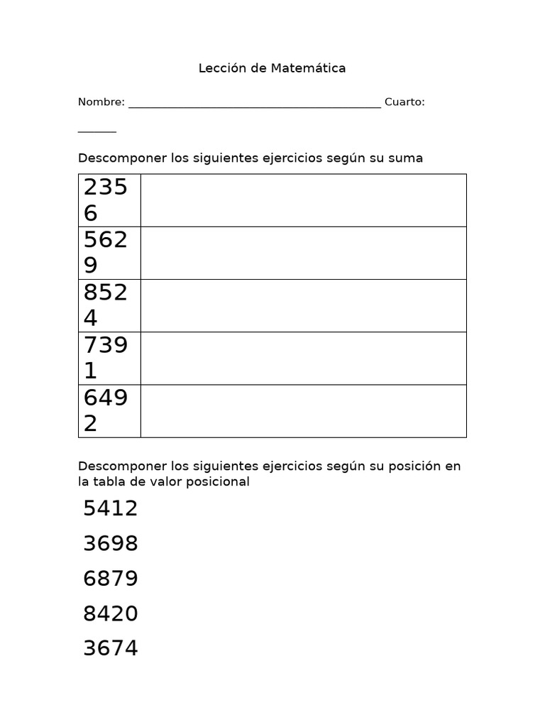 Lección de Matemática | PDF