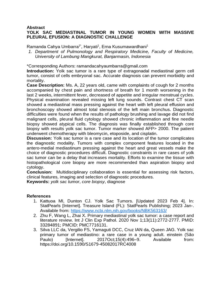 Abstract Ramanda Cahya Umbarra - Yolk Sac Tumor | PDF | Biopsy ...