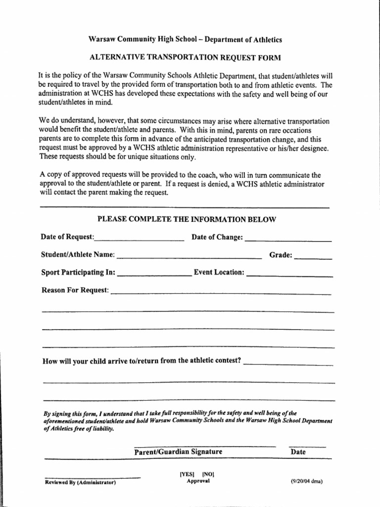 WCHS Athletics Alternative Transportation Form | PDF