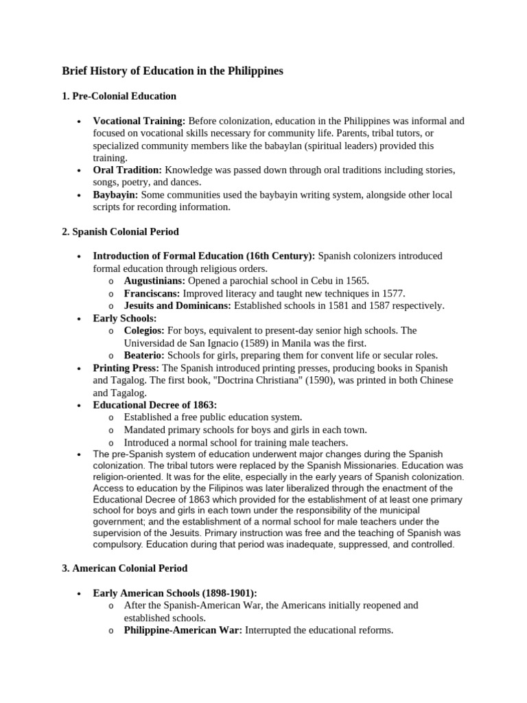 Brief History of Education in The Philippines | PDF | Curriculum ...