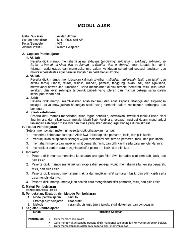 Modul Ajar Akidah Akhlak 2025 | PDF