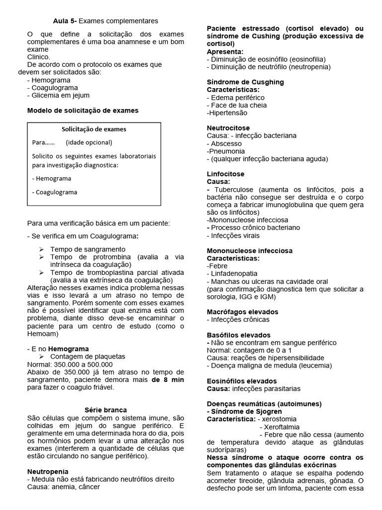 5 Exames Complementares | PDF | Linfócito | Sangue
