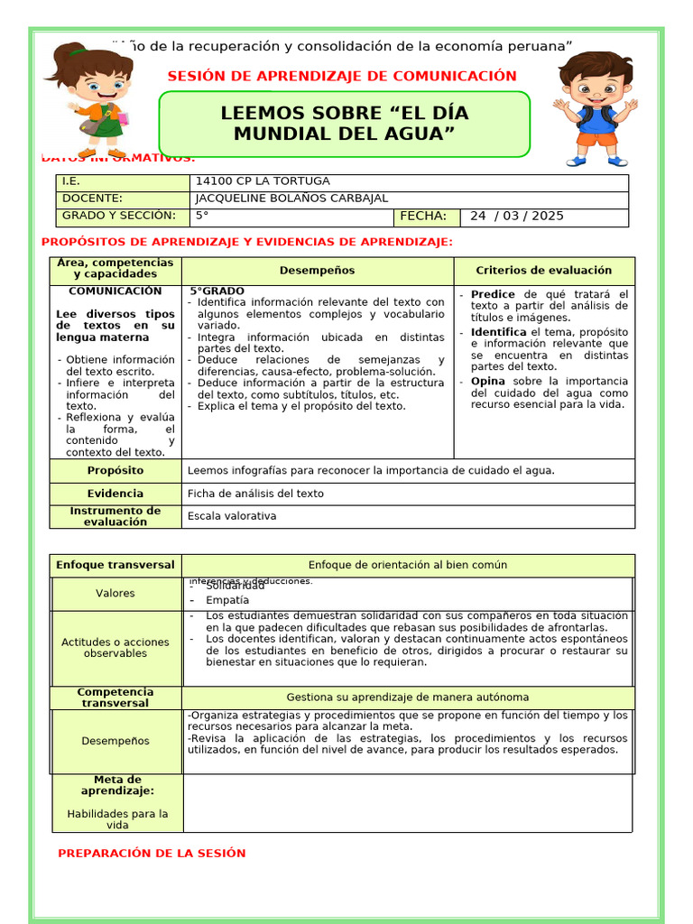 Ses-Juev-Pl-Leemos Sobre El Día Mundial Del Agua | PDF | Aprendizaje | Ciencia cognitiva