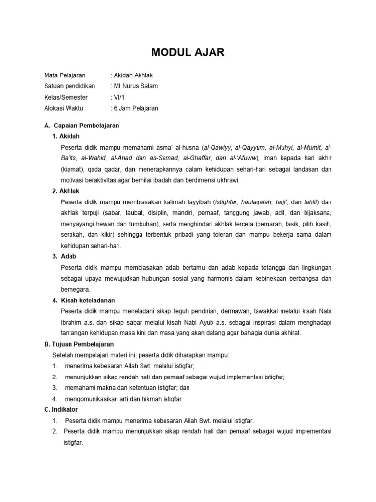 Modul Ajar Akidah Akhlak 2021 | PDF