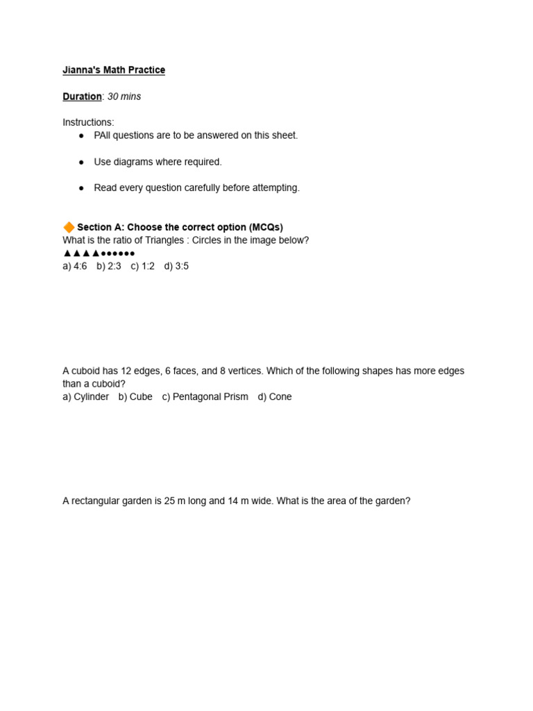 Jianna's Math Practice 2 (Mock) | PDF