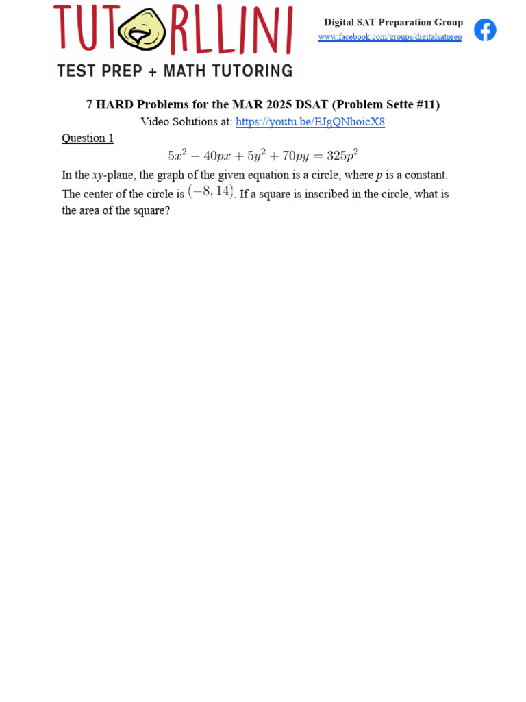 Problem Sette #11 MAR 2025 DSAT | PDF | Circle | Elementary Mathematics