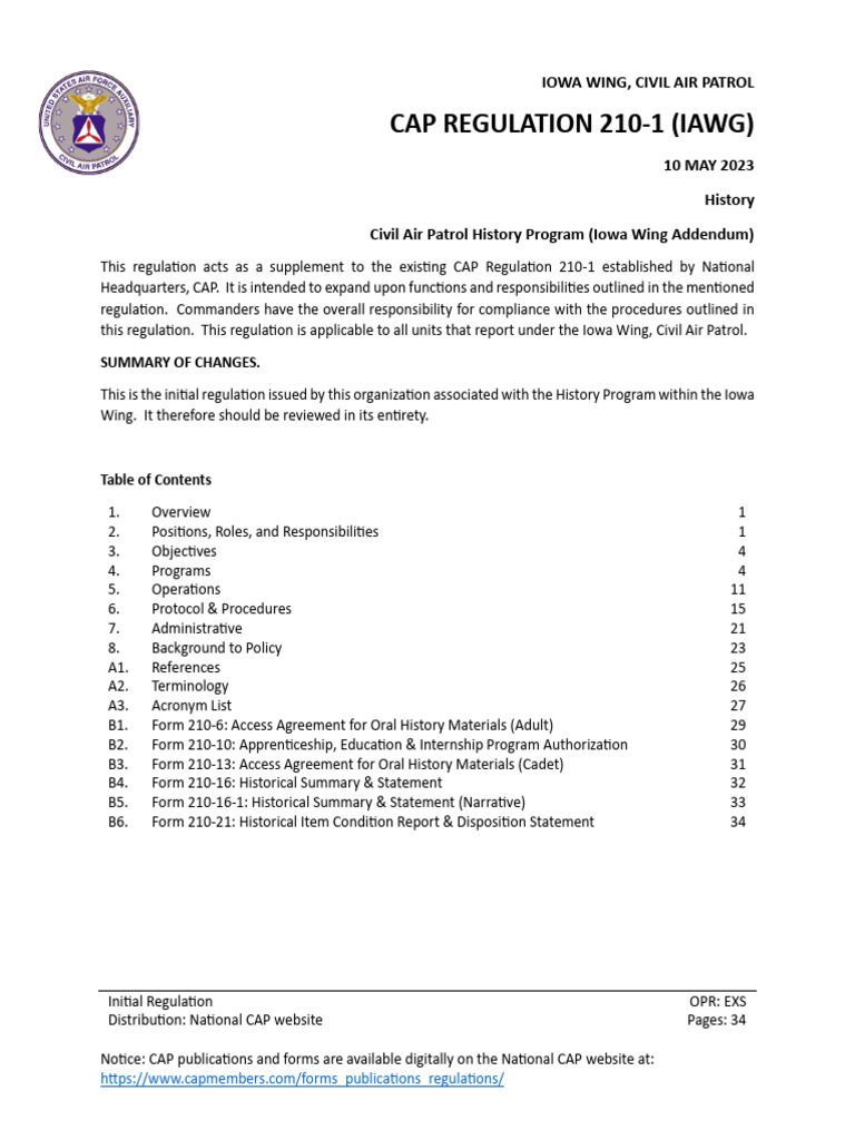 Iowa Wing CAP History Program Regulation | PDF | Archive | Citation