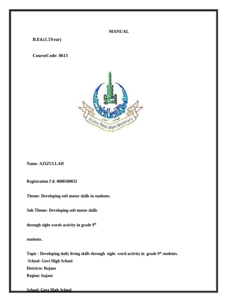 Fazal Hadi Developing Daily Living Skills Through Sight Word Activity Among Grade 9th Students ...