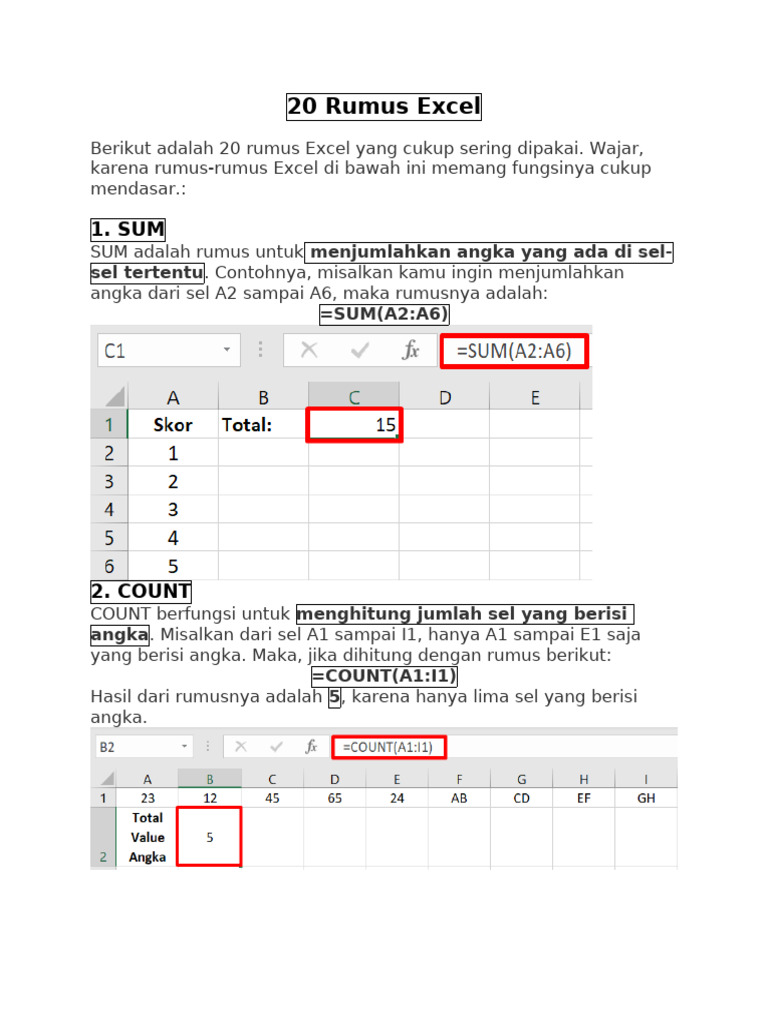 20 Rumus Excel | PDF