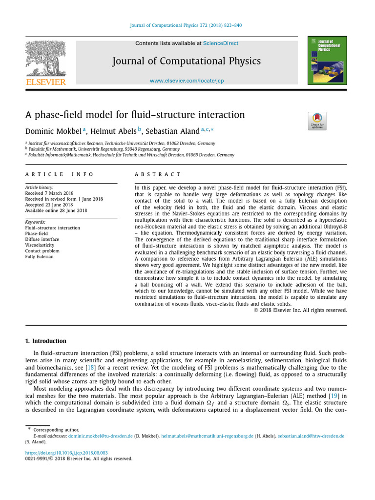 A Phase-Field Model For Fluid-Structure Interaction | PDF | Elasticity ...
