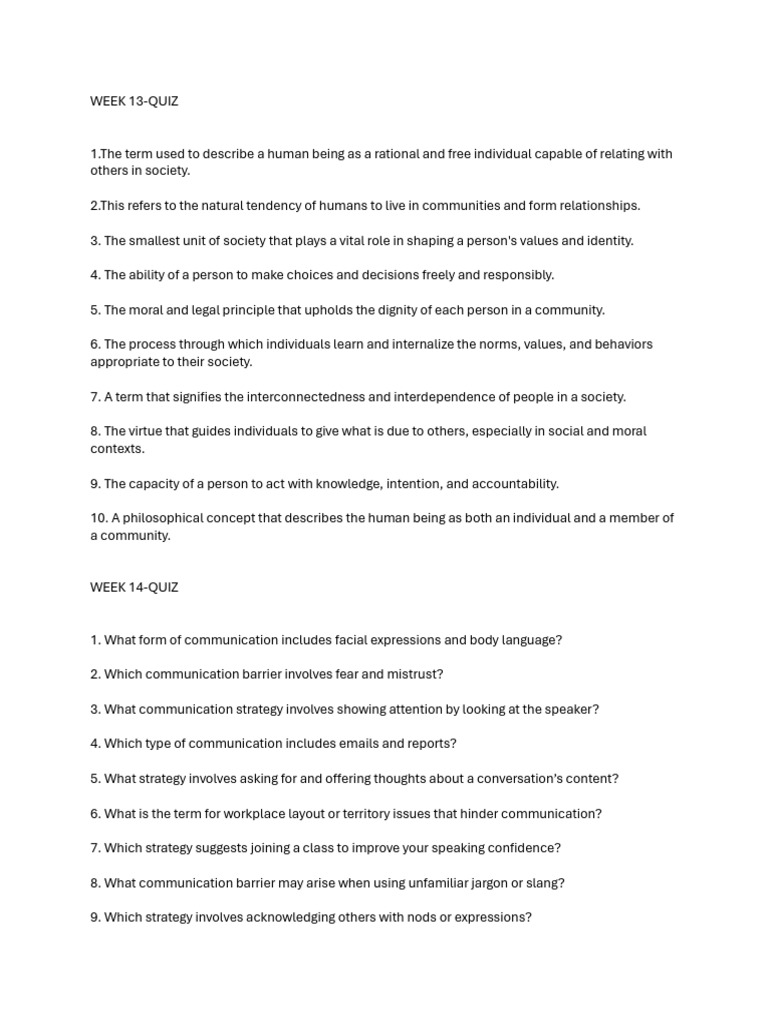 Human Interaction and Communication Quizzes | PDF | Communication | Knowledge