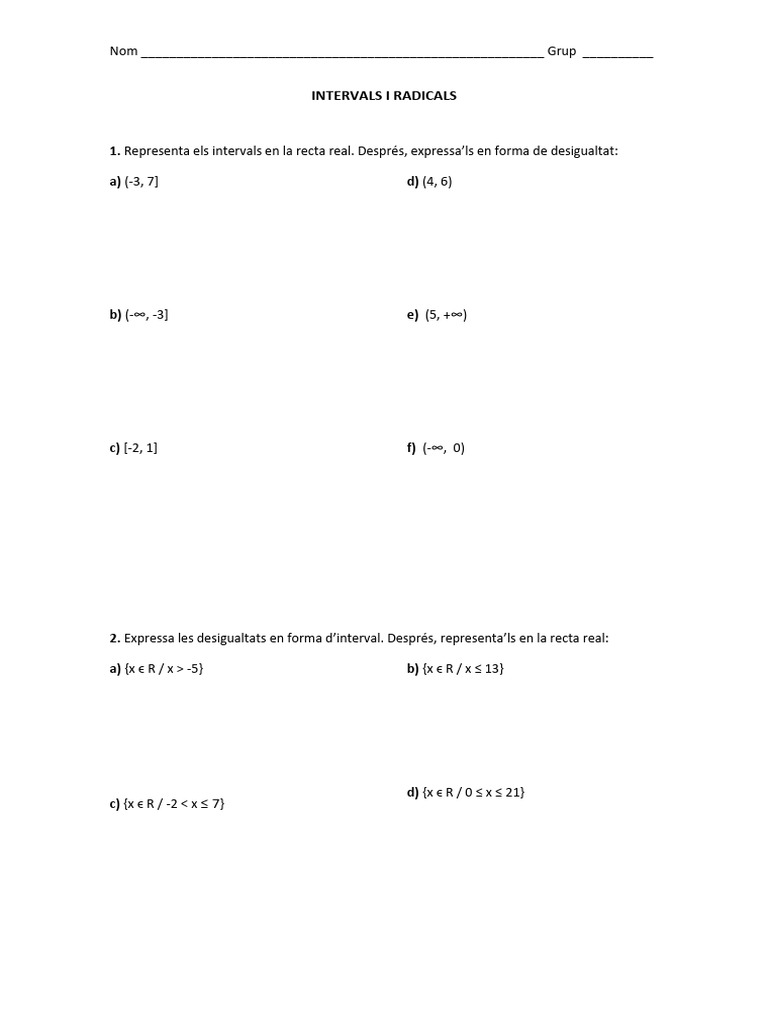 Fitxa 1. Intervals I Radicals | PDF