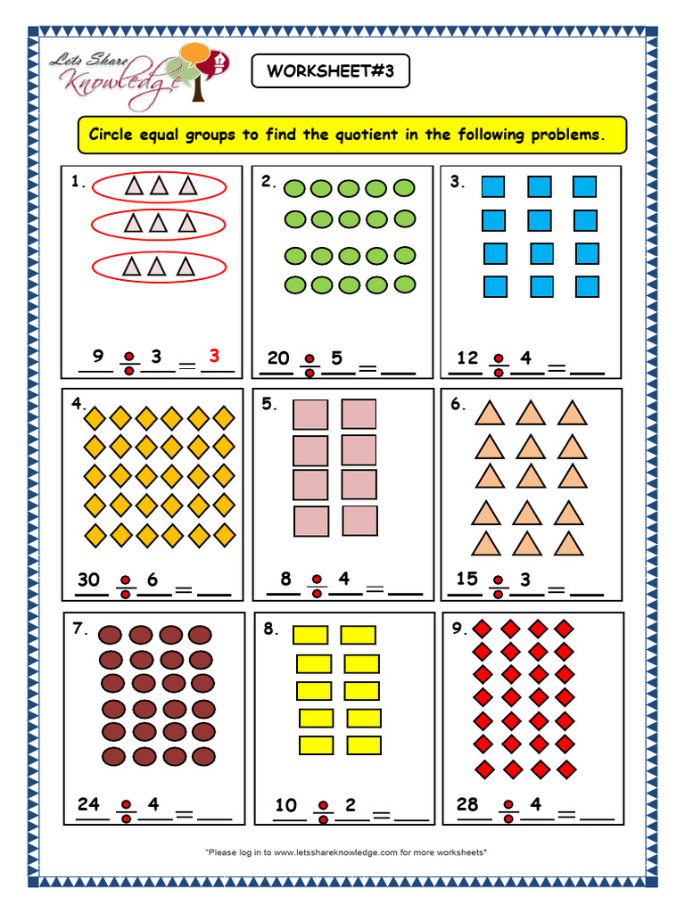 Grade 3 Maths Worksheet Division by Grouping Page 4 | PDF