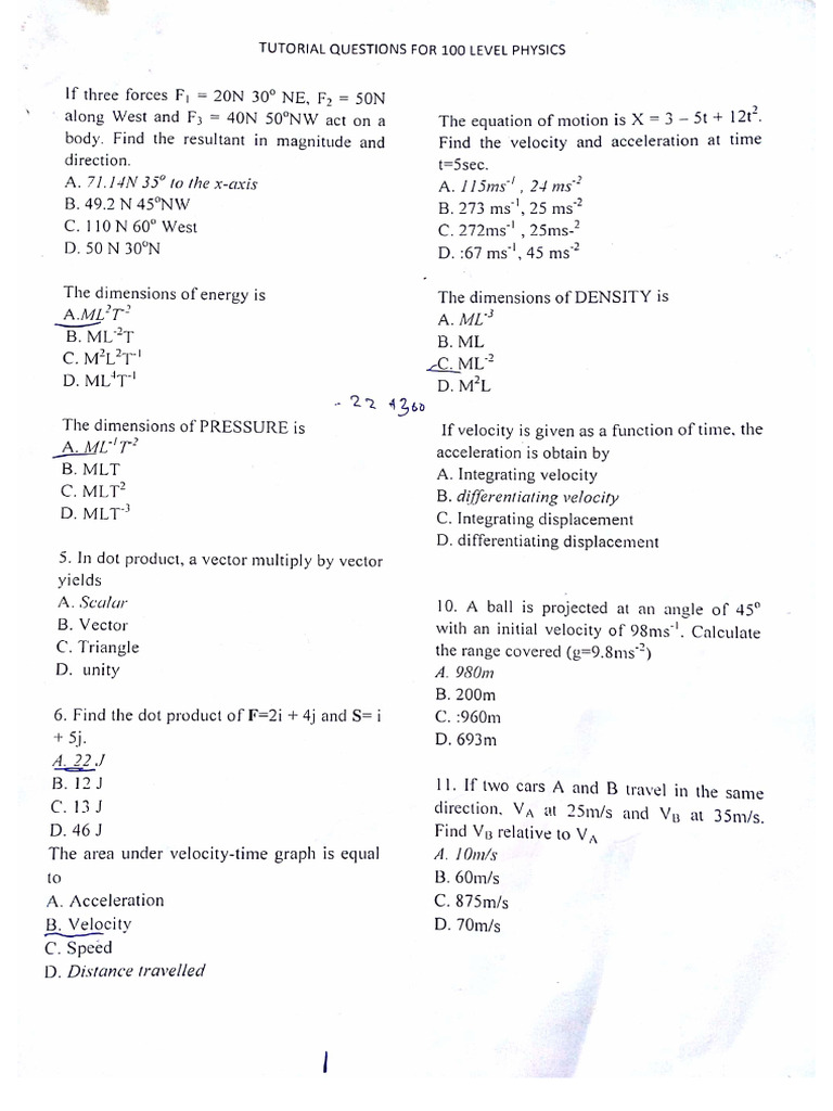 Phy 101 Tutorial Question iNSIDEKWASU - COM.NG | PDF