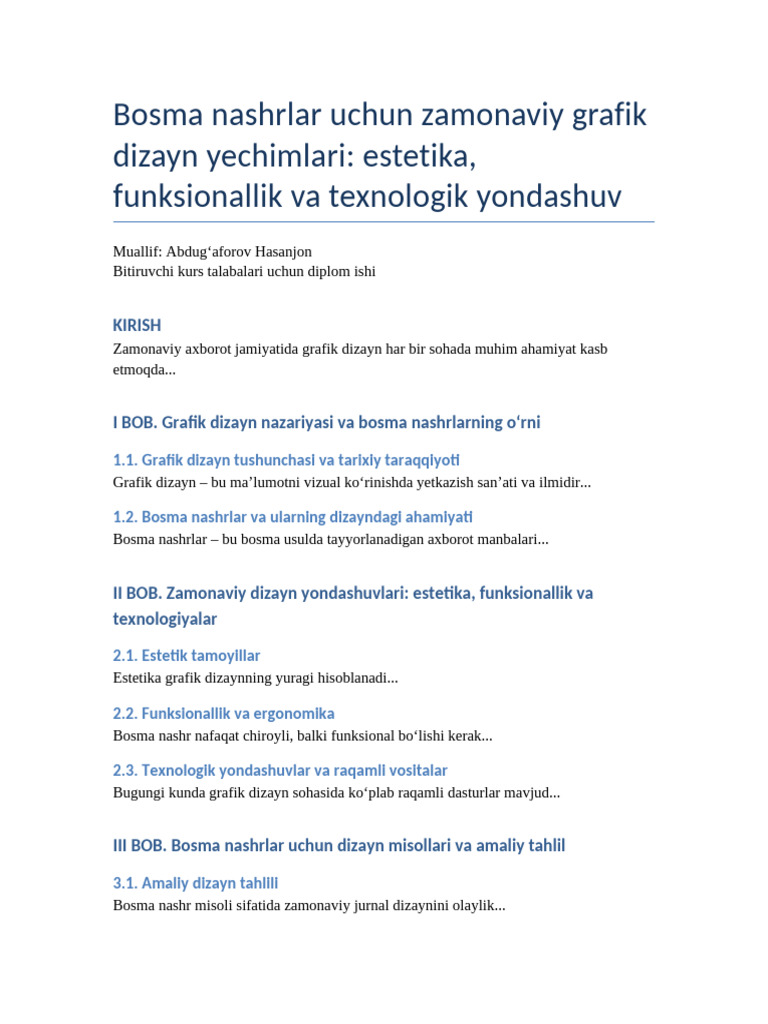 Bosma Nashrlar Uchun Dizayn Diplom | PDF