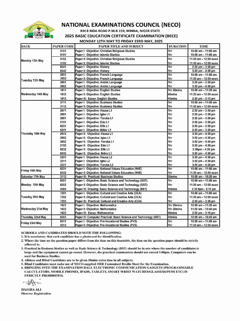 2025 BECE Timetable-1 | PDF