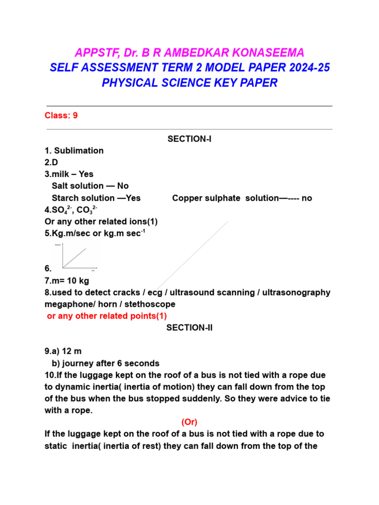 9th Class SAT 2 PS Key Paper | PDF | Suspension (Chemistry) | Colloid