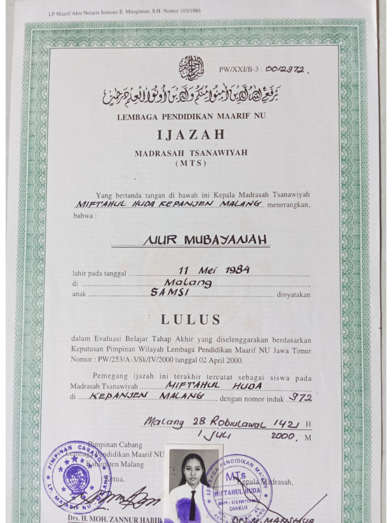 Ijazah Mts Nyaih | PDF