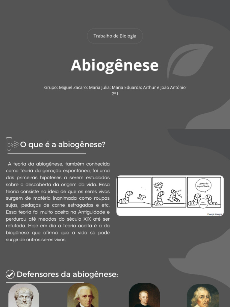 Abiogênese: Trabalho de Biologia | PDF | Abiogênese | Vida