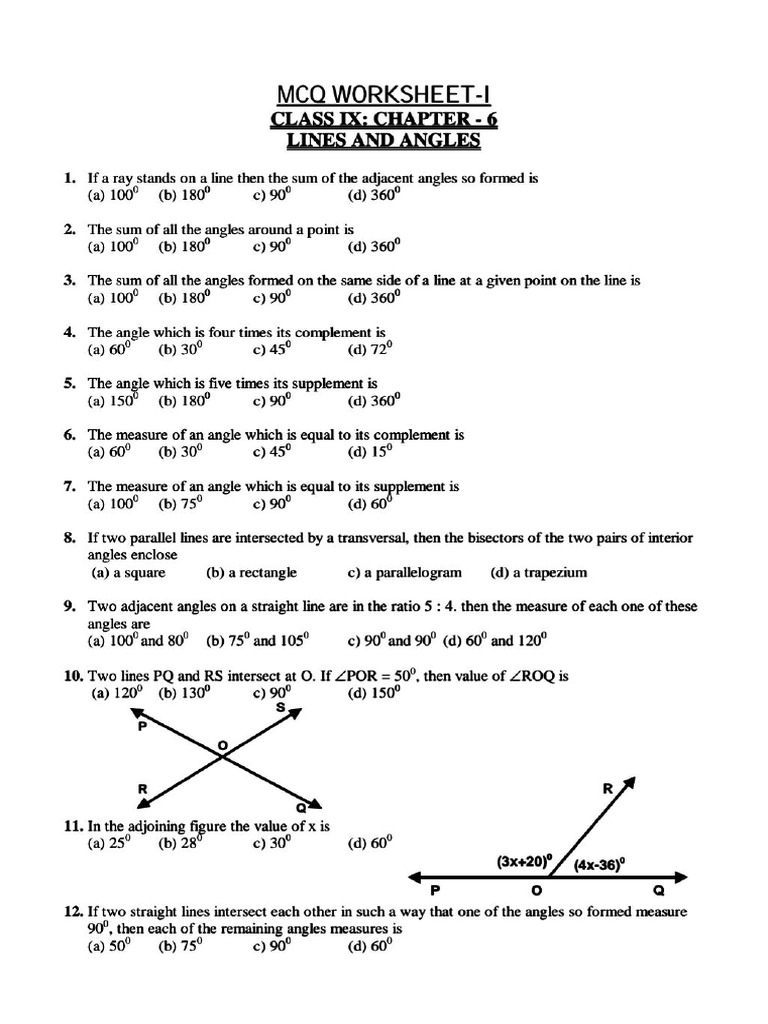 Chapter - 6 (Lines and Angles) Revision Questions | PDF