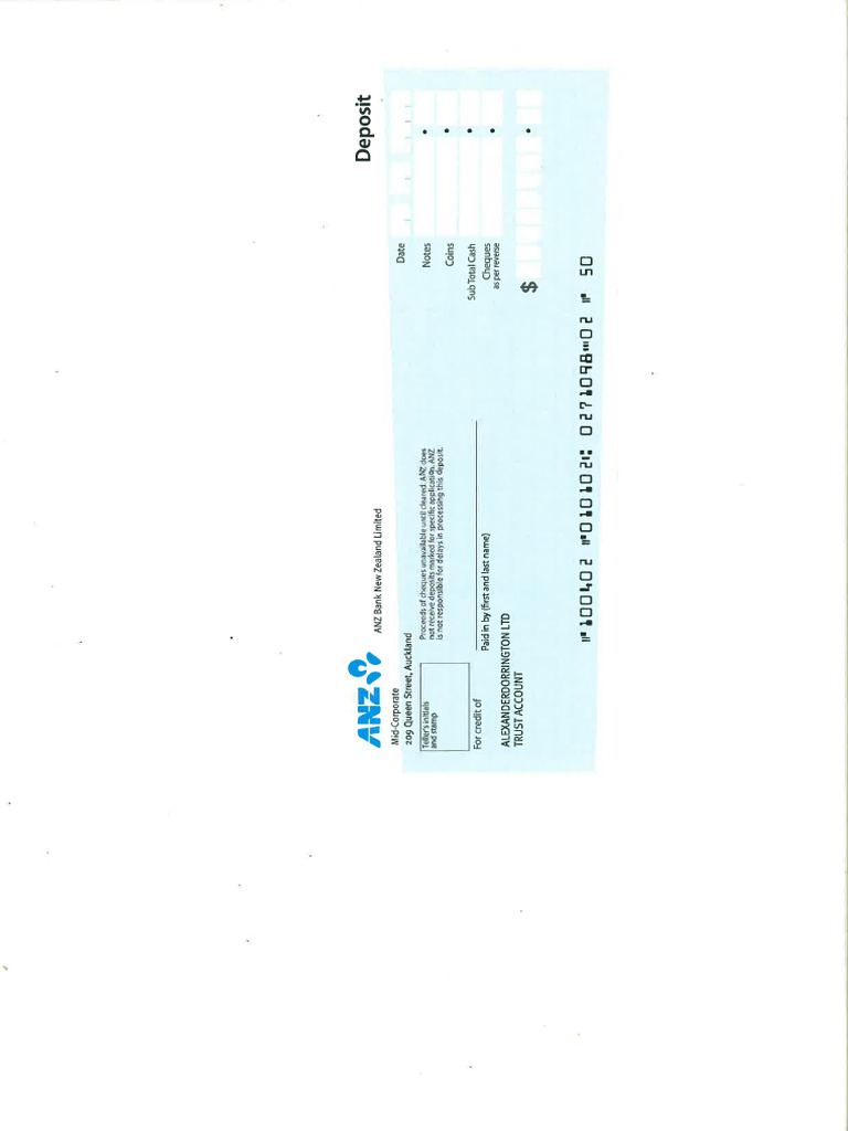 Alexander Dorrington - Trust Account Deposit Slip | PDF
