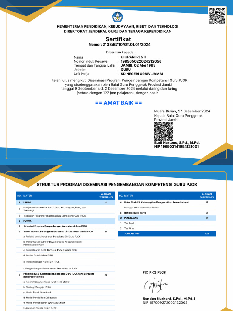 Sertifikat PKG PJOK | PDF
